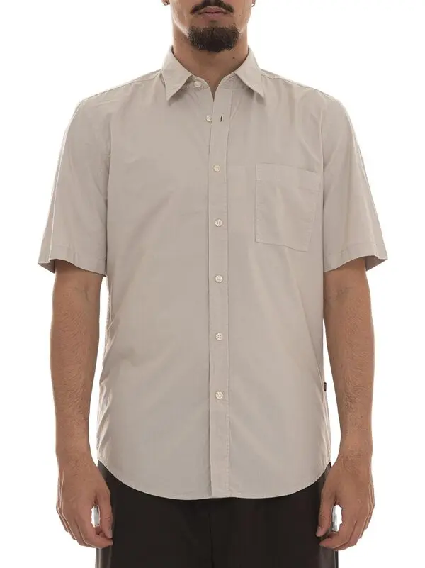 BOSS Short-sleeved Cotton Poplin Bowling Shirt - Beige