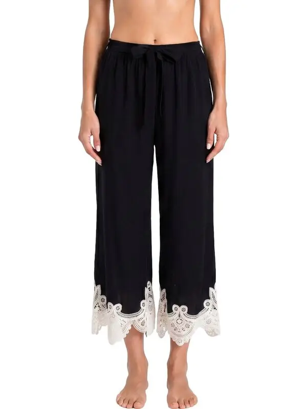 TWINSET U & B Cropped Wide Leg Trousers With Lace Hem - Black