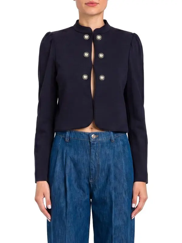 TWINSET Cropped Jacket With Button Detail - Blue