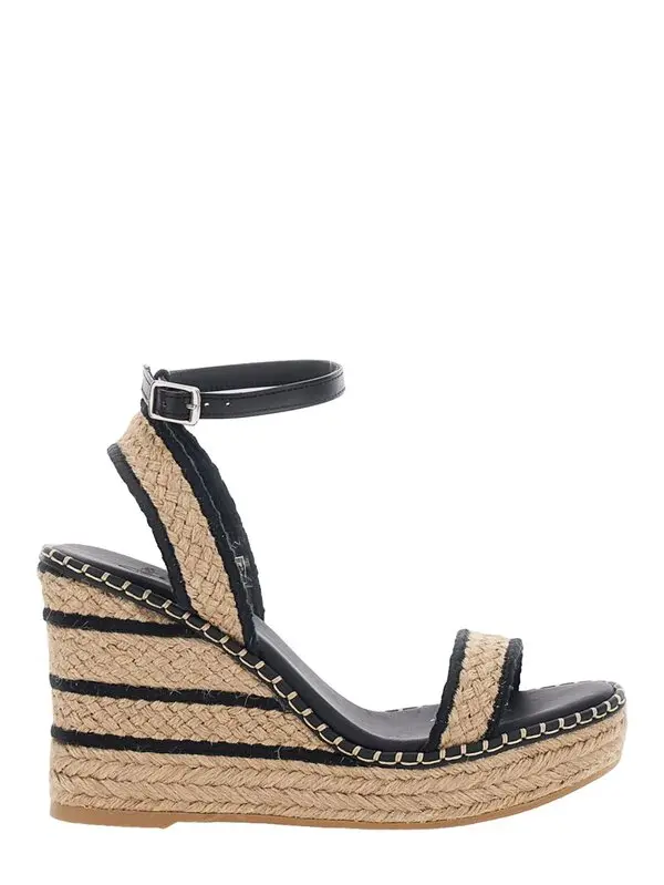CastaÑer Two-tone Striped Raffia Wedge Sandals With Jute Platform - Beige