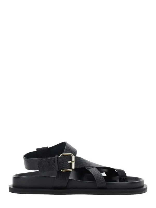 A.emery Lizard-effect Leather Thong Sandals With Ankle Strap - Black