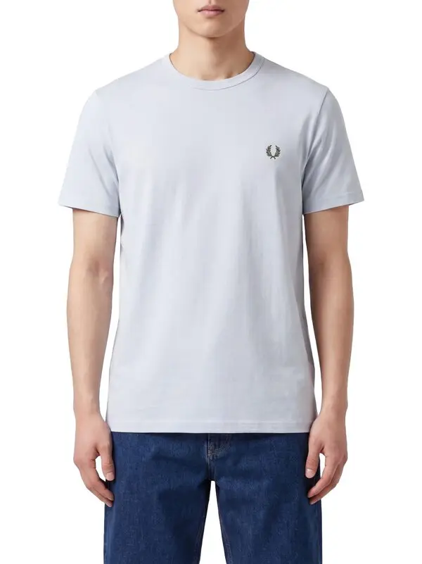 Fred Perry Slim Fit Cotton Crew Neck T-shirt With Embroidered Logo - Blue 1