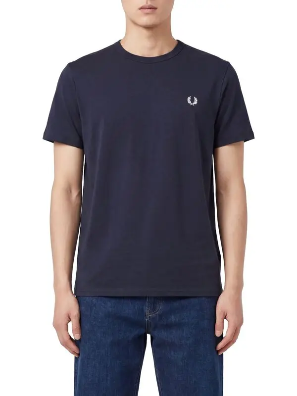 Fred Perry Slim Fit Cotton Crew Neck T-shirt With Embroidered Logo - Blue