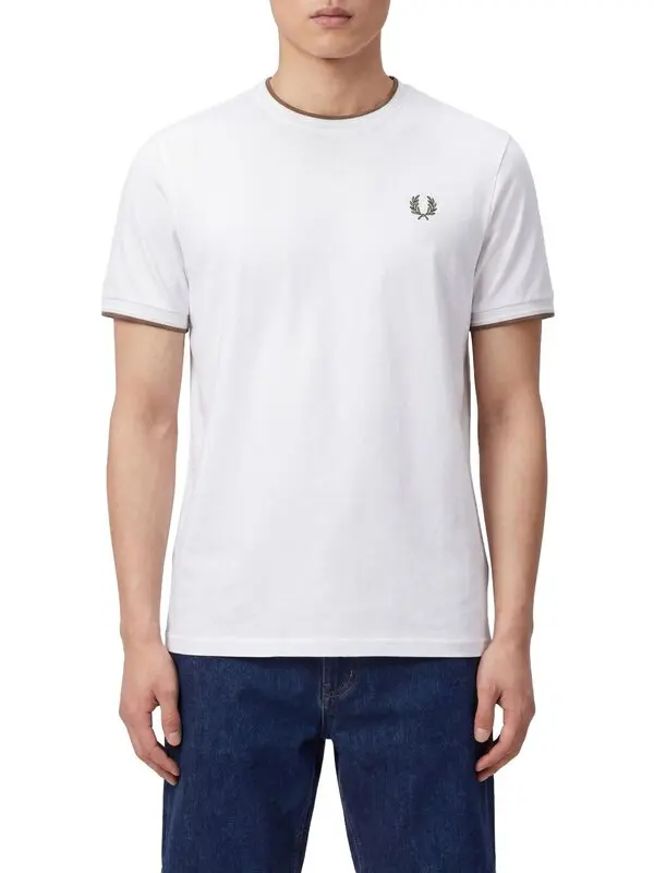 Fred Perry Slim Fit Cotton T-shirt With Contrast Trims And Embroidered Logo - Blue