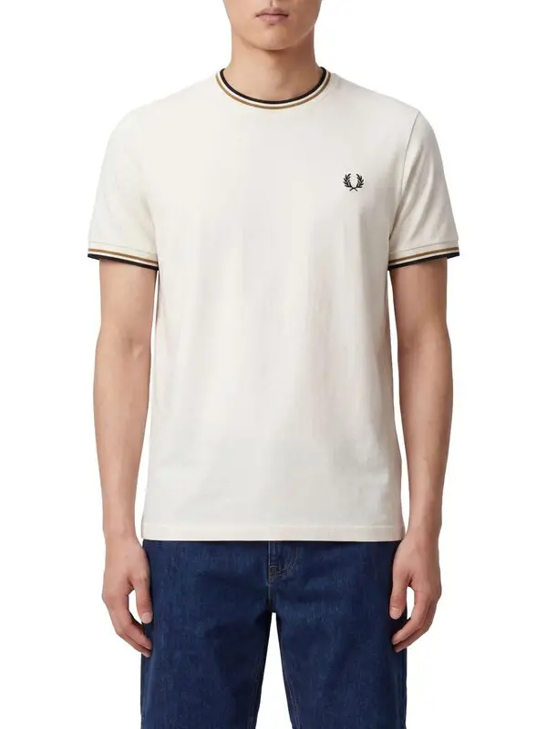 Fred Perry Slim Fit Cotton T-shirt With Contrast Trims And Embroidered Logo - Brown