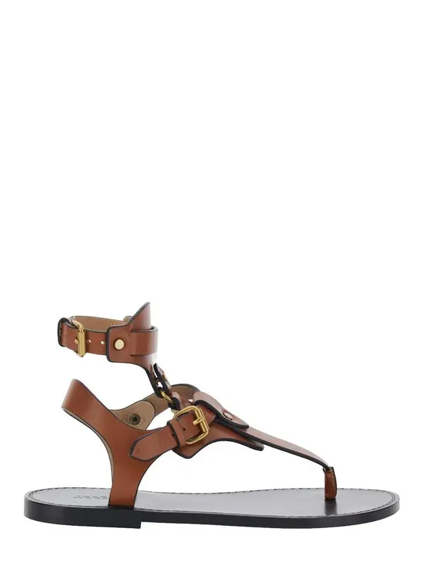 Isabel Marant Étoile Low-heeled Calf Leather Thong Sandals With Ankle Strap - Brown