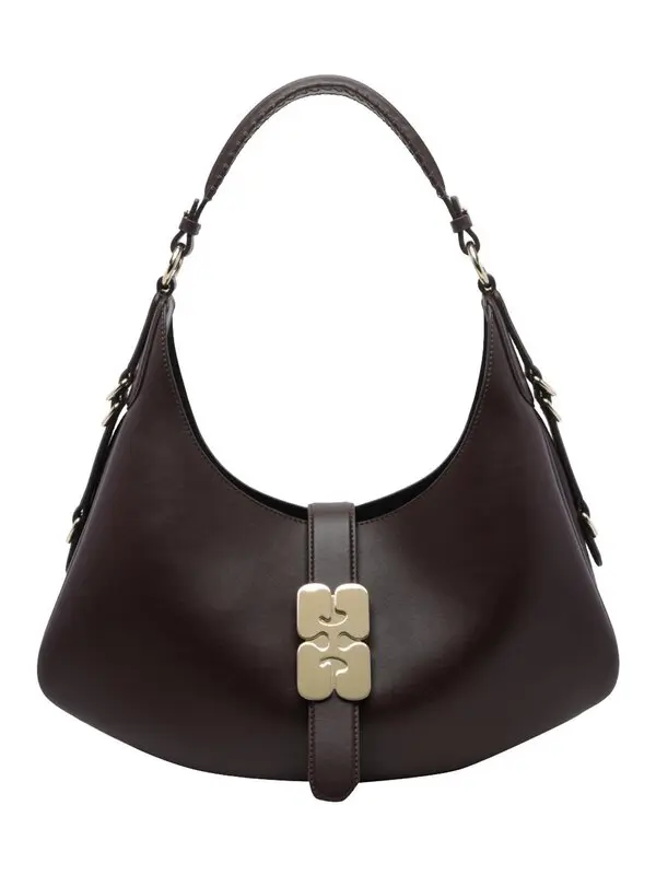 GANNI Recycled Leather Shoulder Bag With Butterfly Monogram - Brown