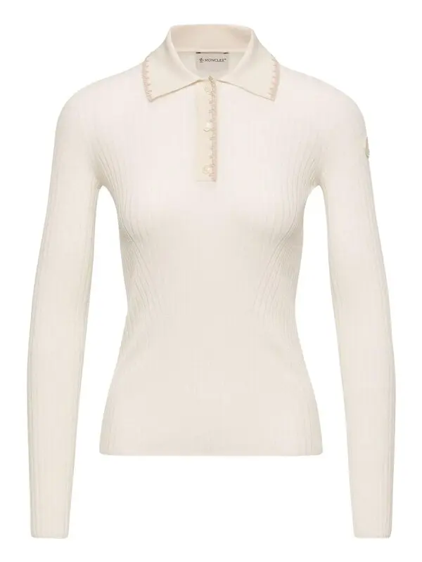 Moncler Long-sleeve Ribbed Polo - Tan