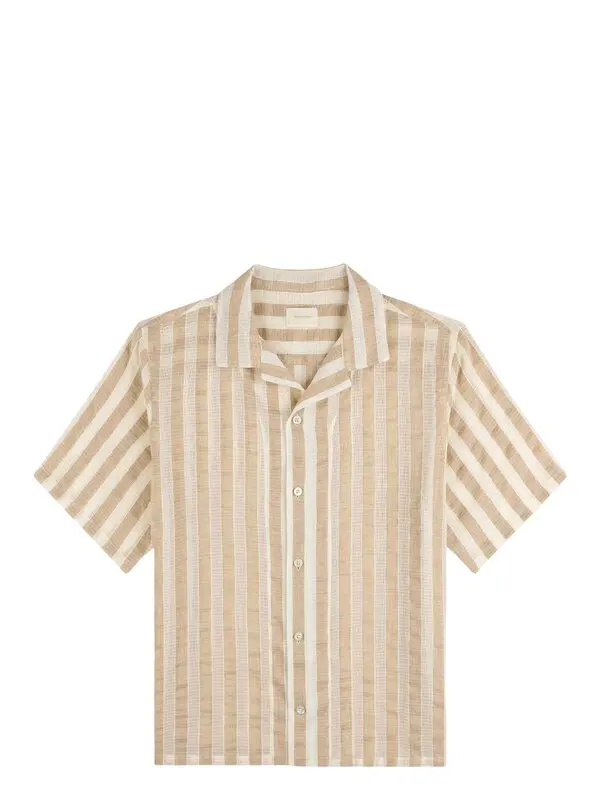 Aimé Leon Dore Linen Blend Striped Camp Shirt - Tan