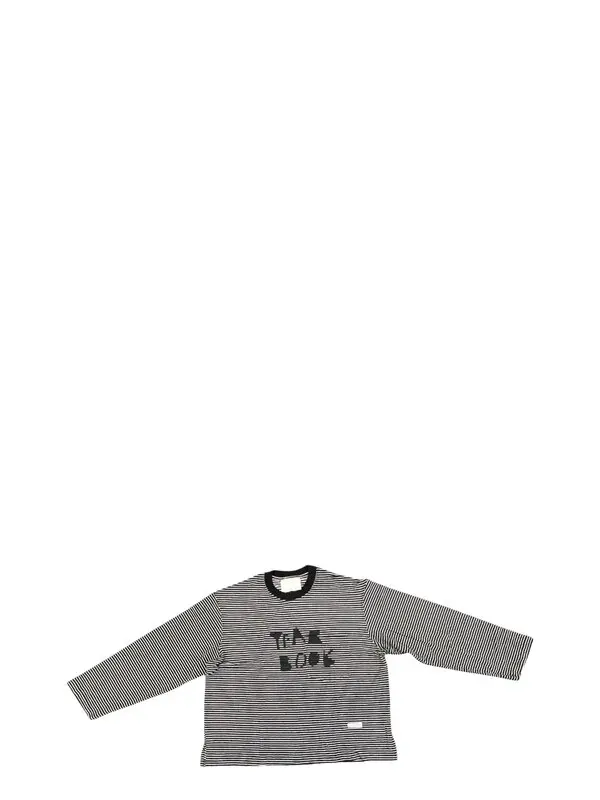 SONG FOR THE MUTE Striped Crewneck Pullover With Graphic Detail - Black