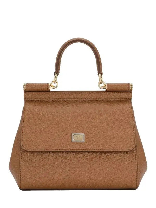 Dolce & Gabbana Small Sicily Hand Bag In Dauphine Calf Leather - Brown