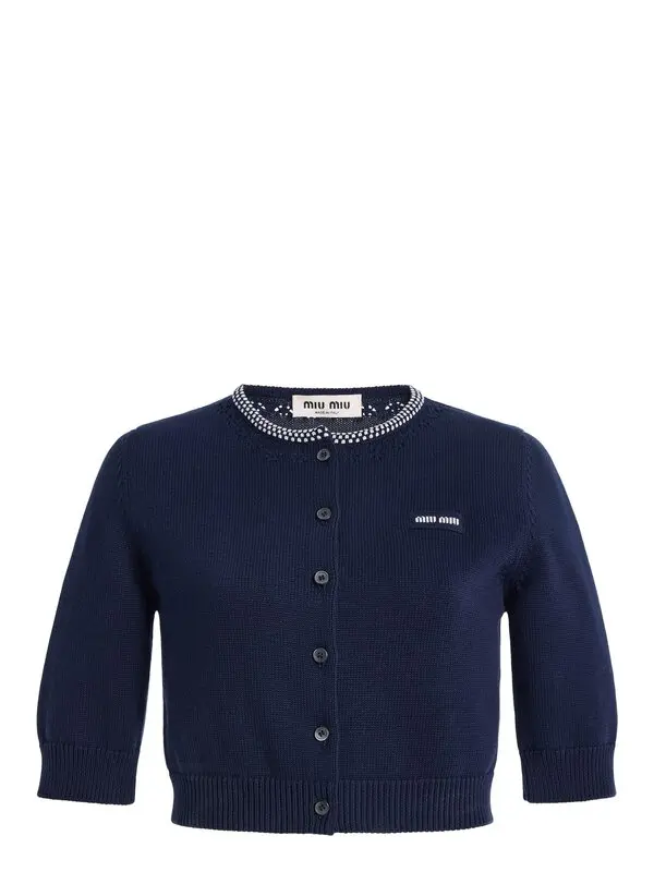Miu Miu Cropped Cotton Cardigan - Navy