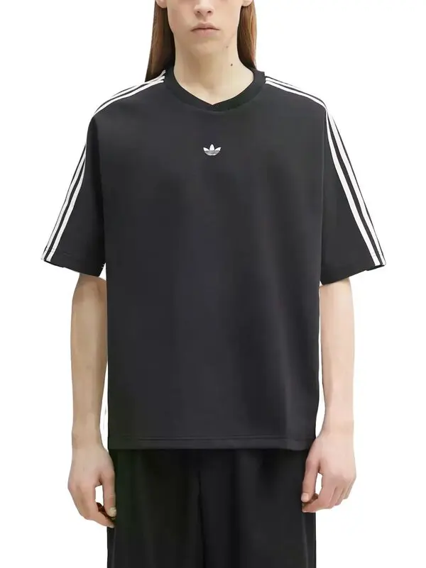 Adidas Logo-embroidered Striped-sleeve T-shirt - Black