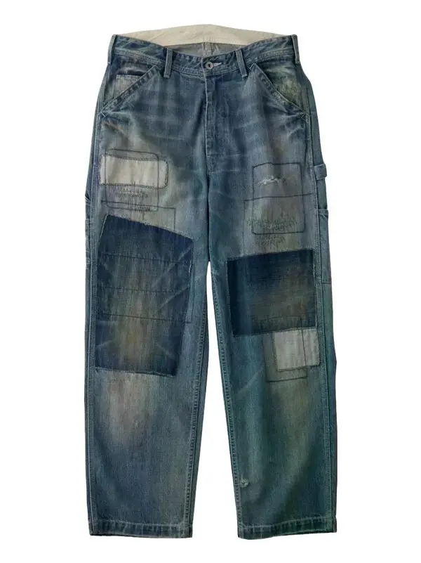 UNIVERSAL OVERALL Patchwork Distressed Jeans - Blue