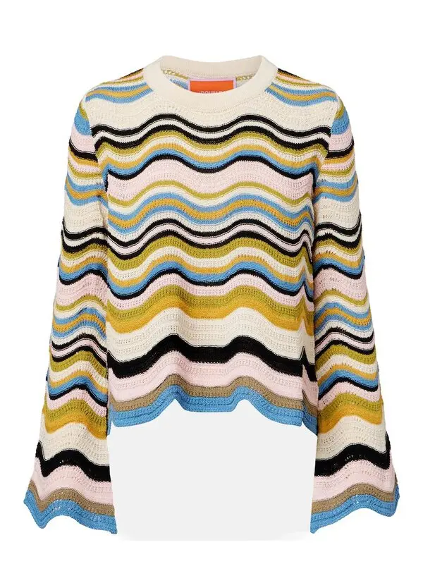La DoubleJ Chevron Crochet Cotton Sweater - Multicoloured