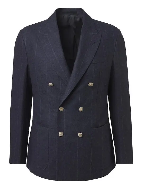 Eleventy Pinstriped Wool, Cotton, And Cashmere Blazer - Blue