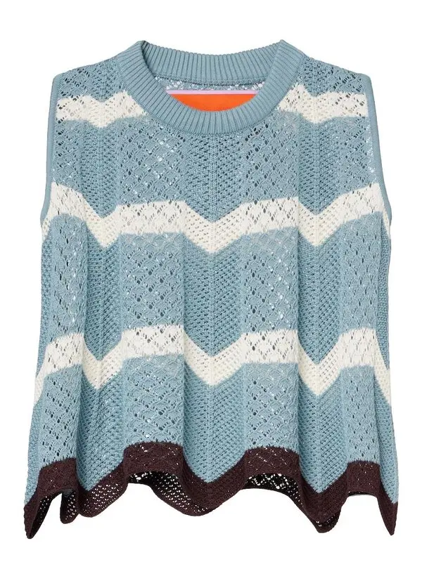 La DoubleJ Chevron Crochet Cotton Crop Top - Blue