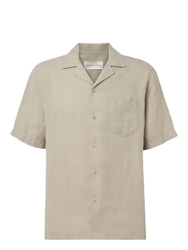 Frescobol Carioca Angelo Linen Bowling Shirt - Green