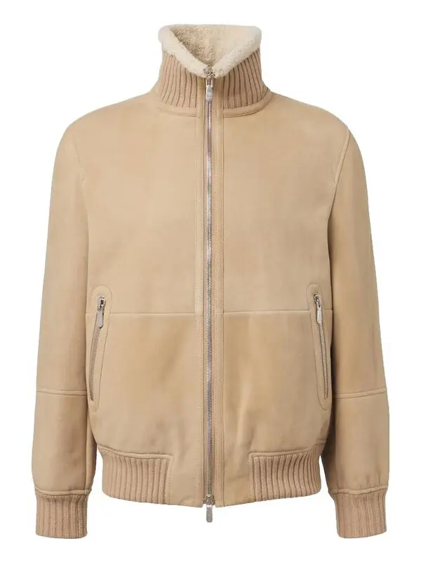 Brunello Cucinelli Shearling-lined Suede Bomber Jacket - Beige