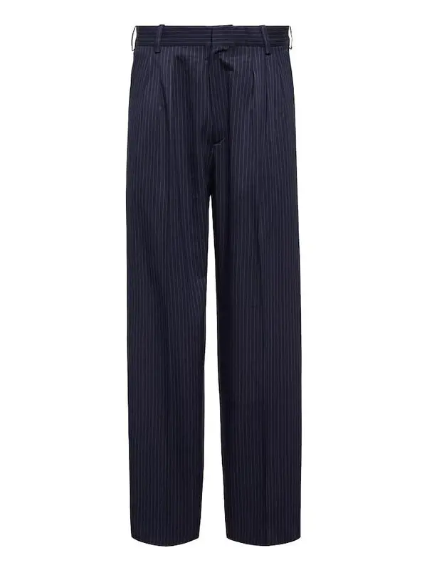 Kenzo Pinstripe Cotton And Linen Tailored Pants - Blue