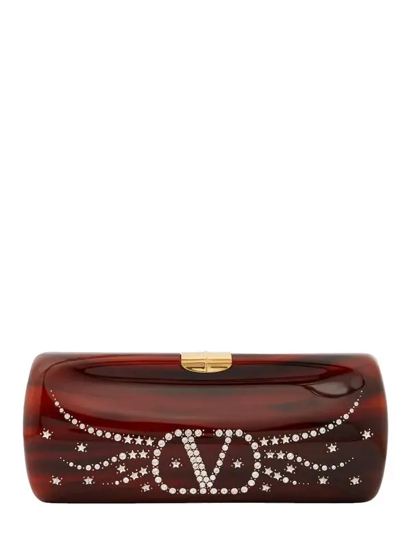 Valentino Garavani Pince Small Resin Clutch - Brown