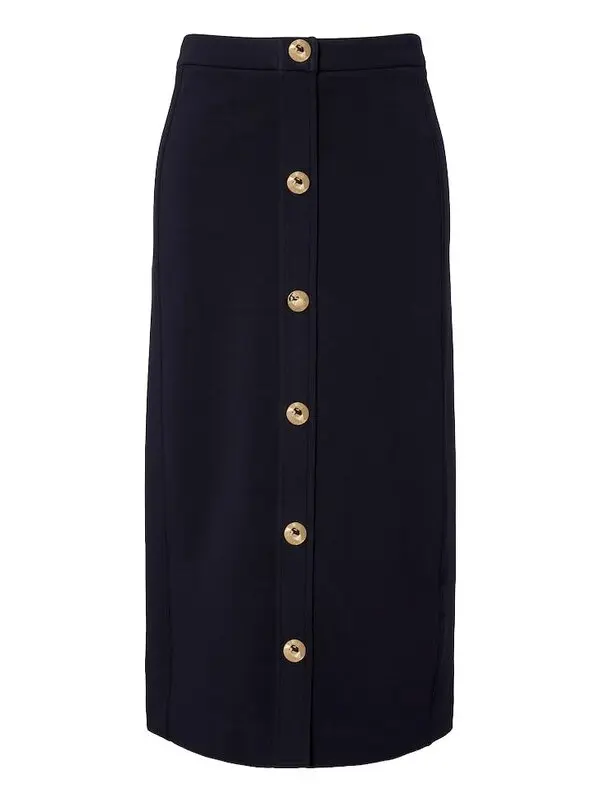 Max Mara Buttoned Front Cotton-blend Midi Skirt - Blue