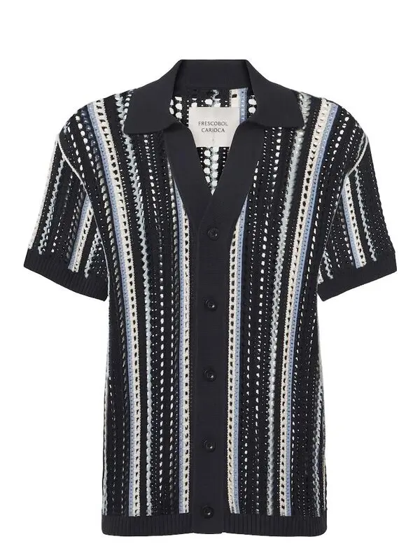 Frescobol Carioca Pinto Crochet Striped Cotton Shirt - Blue
