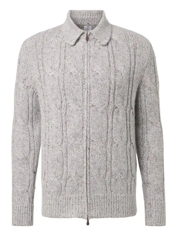 Eleventy Wool, Alpaca, Silk And Polyamide Blend Zip-up Cardigan - Grey