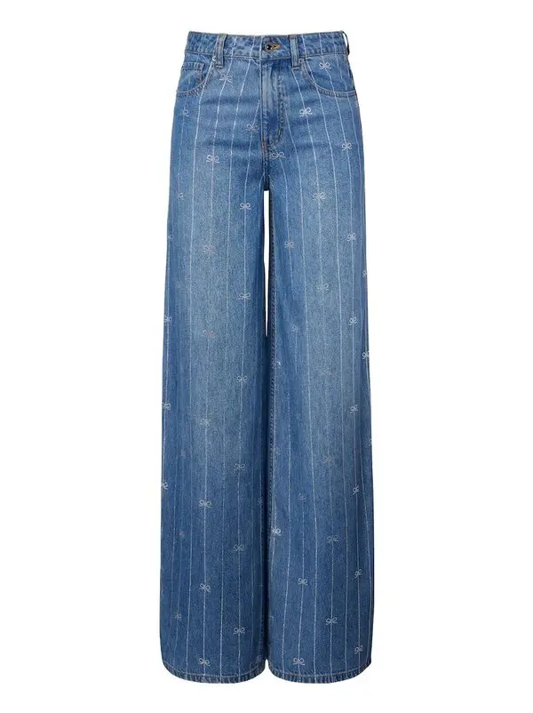 SELF-PORTRAIT Striped Wide-leg Jeans - Blue