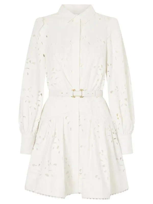 Rebecca Vallance Artesan Belted Broderie Anglaise Mini Dress - White