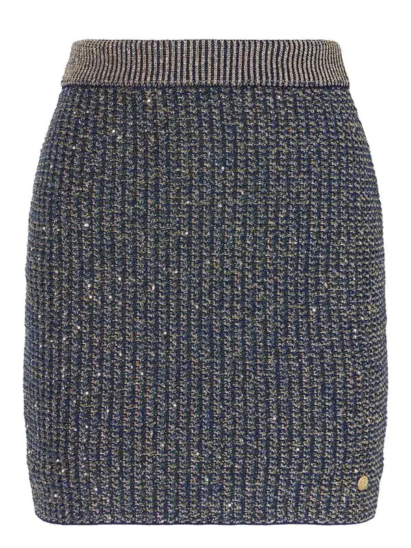 Balmain Embroidered Tweed Mini Skirt With Sequins And Threads - Metallic