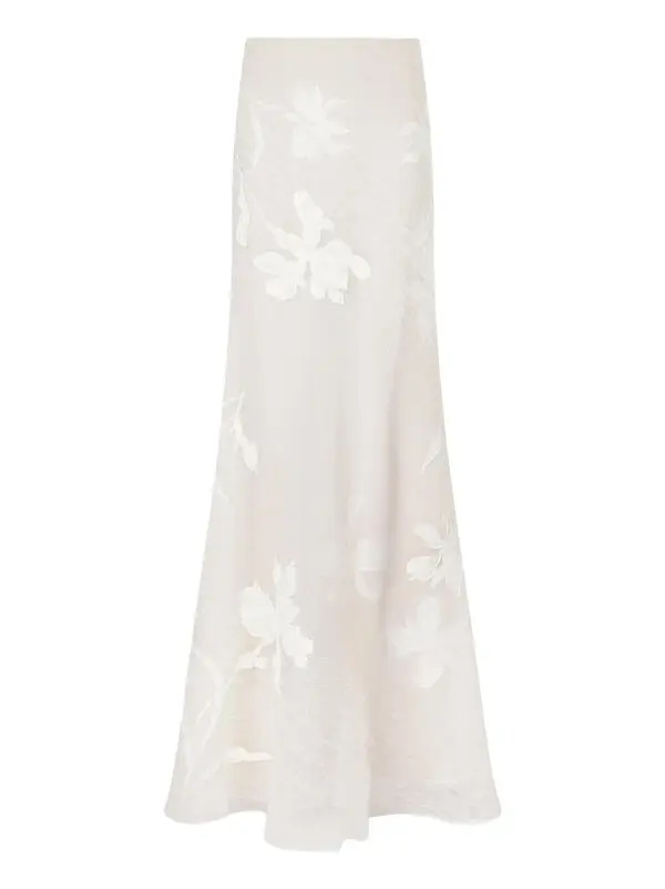 DANIELLE FRANKEL Floral Embroidered Silk-blend Organza Maxi Skirt - Neutrals