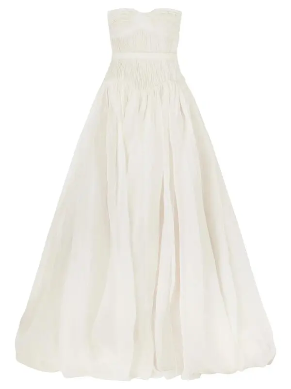 DANIELLE FRANKEL Henrietta Strapless Bustier Gown In Crinkled Silk-organza - Neutrals