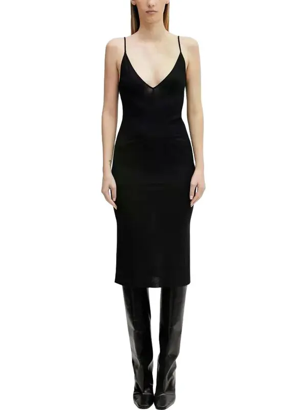 Rick Owens V-neck Spaghetti Strap Midi Dress - Black