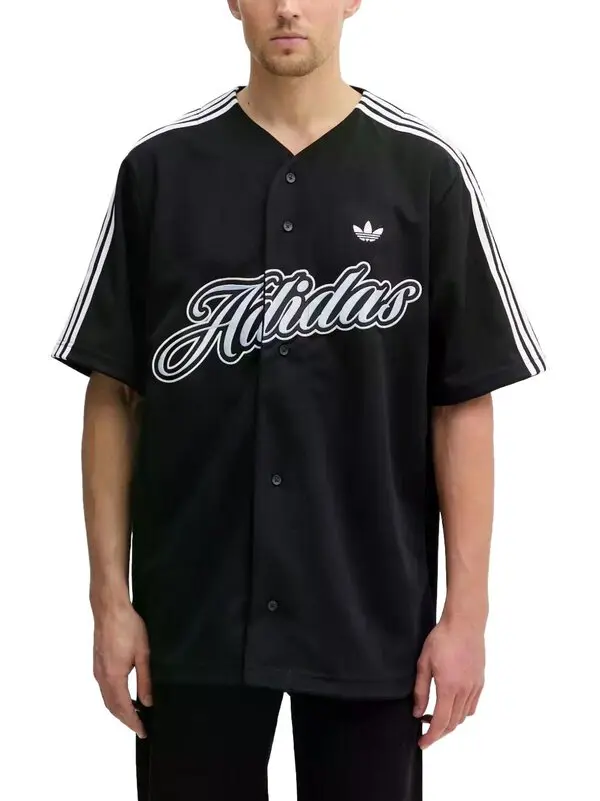 Adidas Logo-embroidered Striped-sleeve Shirt - Black