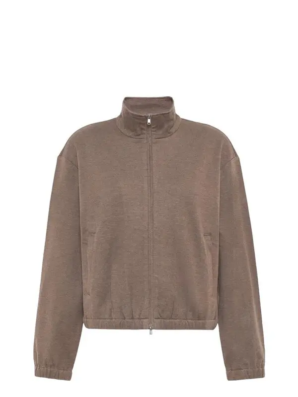 Max Mara Silk-blend Jersey Sweatshirt With Stand Collar - Mud