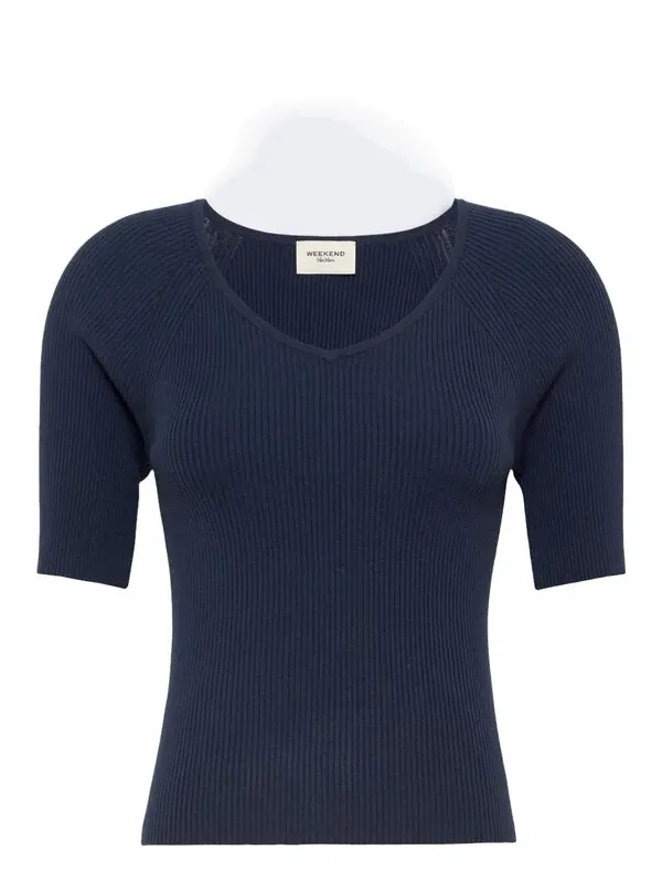Max Mara Rib-knit Stretch Viscose Sweater - Navy
