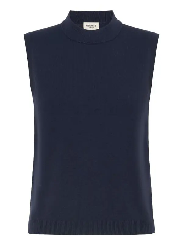 Max Mara Sleeveless Stretch Viscose High Neck Sweater - Navy