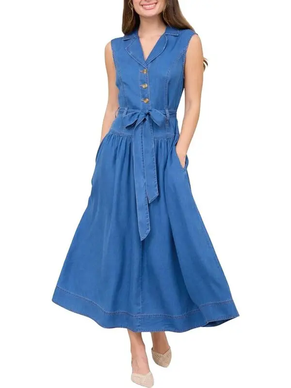 BLU PEPPER Sleeveless Midi Dress With Removable Sash - Denim