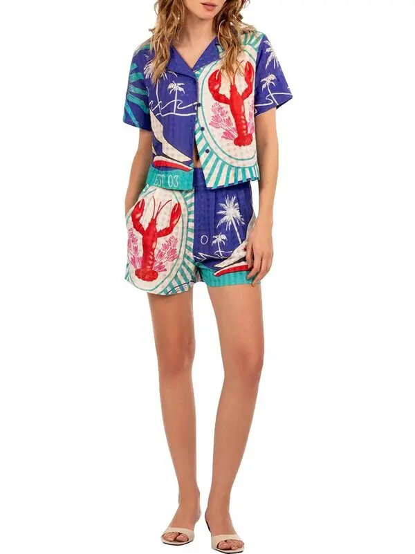 Agua Bendita Lia Alina Printed Cotton Shorts - Blue Multi