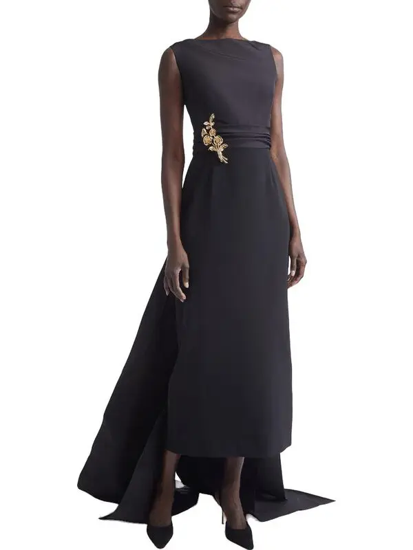 Carolina Herrera Silk Faille & Viscose Column Gown With Back Bow - Black