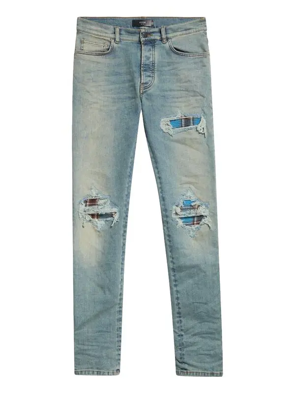 Amiri Mx1 Flannel Patch Ripped Skinny Jeans - Medium Indigo