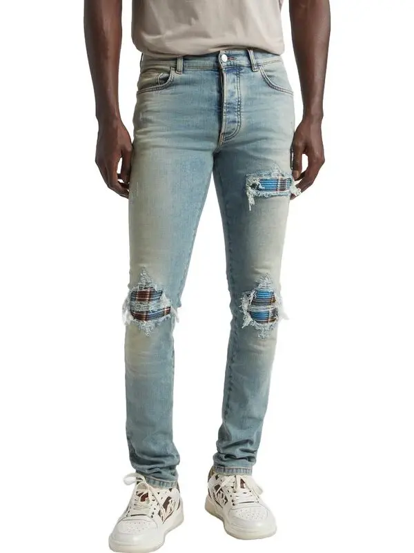 Amiri Mx1 Flannel Patch Ripped Skinny Jeans - Medium Indigo