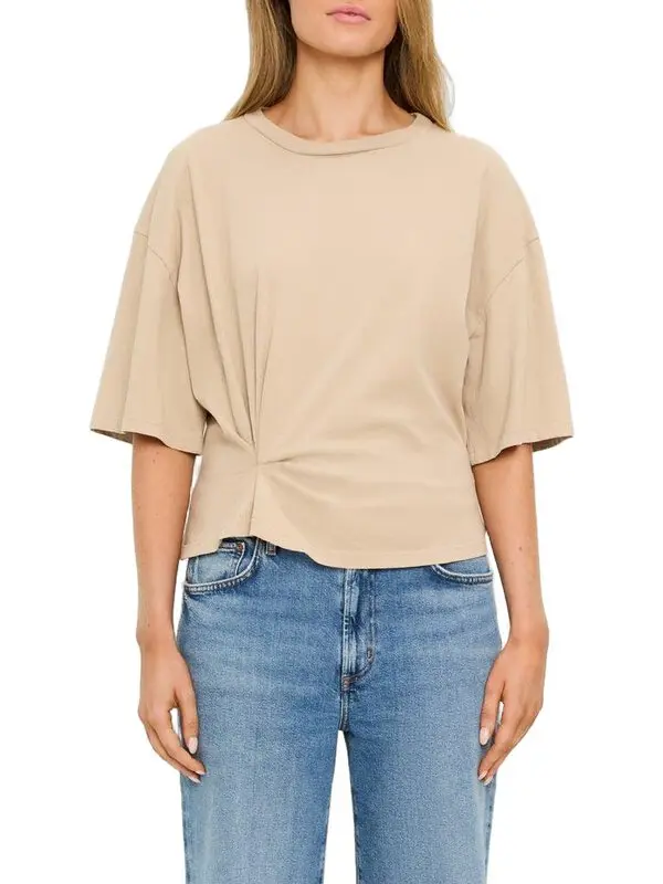 Michael Stars Zinnia Pleated Side Cotton T-shirt - Macadamia