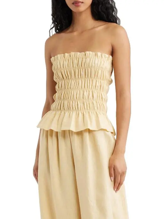 Faithfull The Brand Tiera Smocked Linen Strapless Top - Daffodil