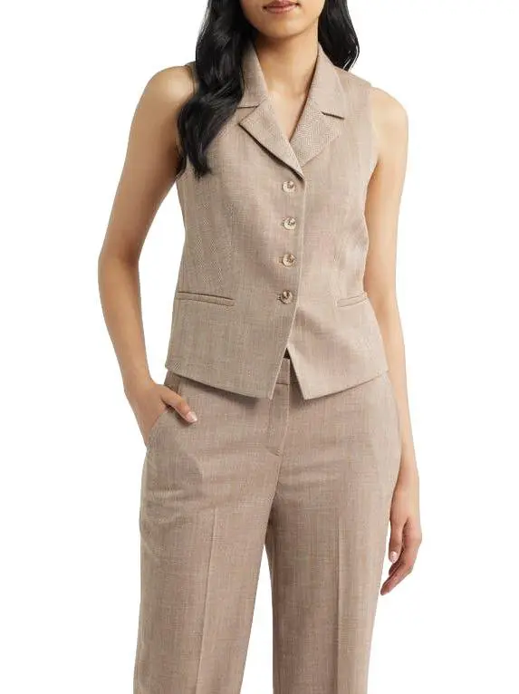 Anne Klein Herringbone Tweed Vest - Rust Multi