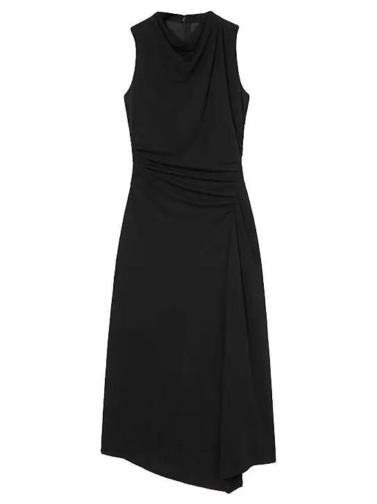 Whistles Ruched Cowl Neck Midi Dress - Black