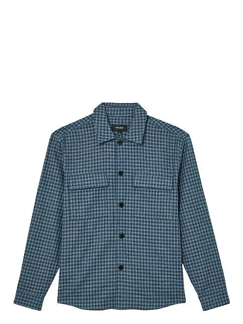 REISS Sever Checked Cotton And Linen Shirt - Indigo
