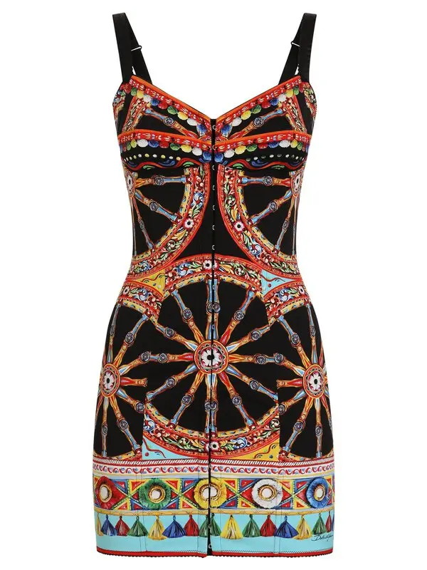 Dolce & Gabbana Carretto-print Short Charmeuse Dress - Multicolor