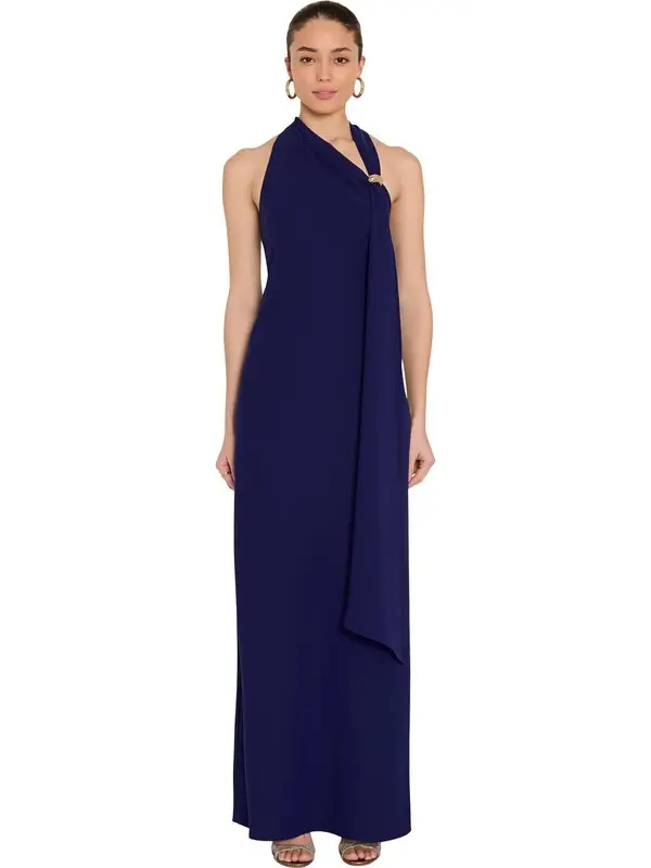 Amanda Uprichard Sonya Maxi Dress With Gold-cuffed Neck Tie - Navy